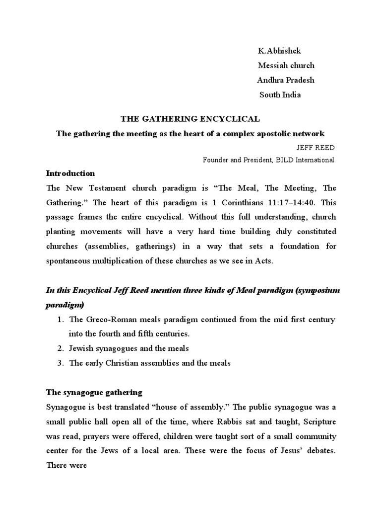 Early Church Gathering Paradigm | PDF | Paul The Apostle | First ...