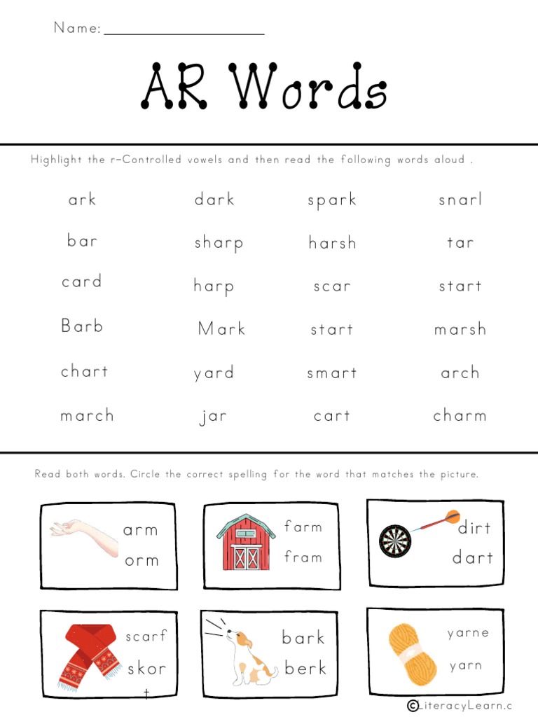 Bossy R AR Worksheet | PDF | Linguistics