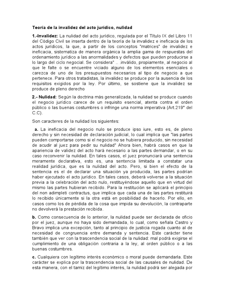 Teoría de La Invalidez Del Acto Jurídico | PDF | Nulo (ley) | Justicia