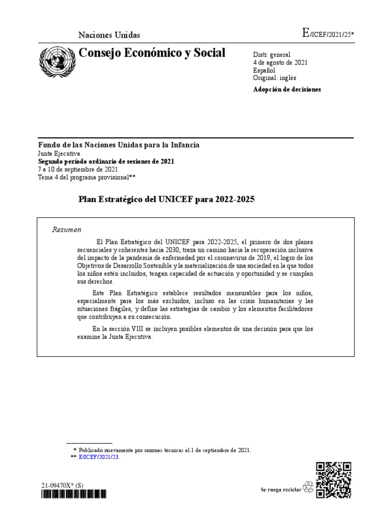Strategic Plan 2022-2025 Spanish | PDF | Unicef | Pobreza Strategic Plan 2022-2025 Spanish | PDF | Unicef | Pobreza