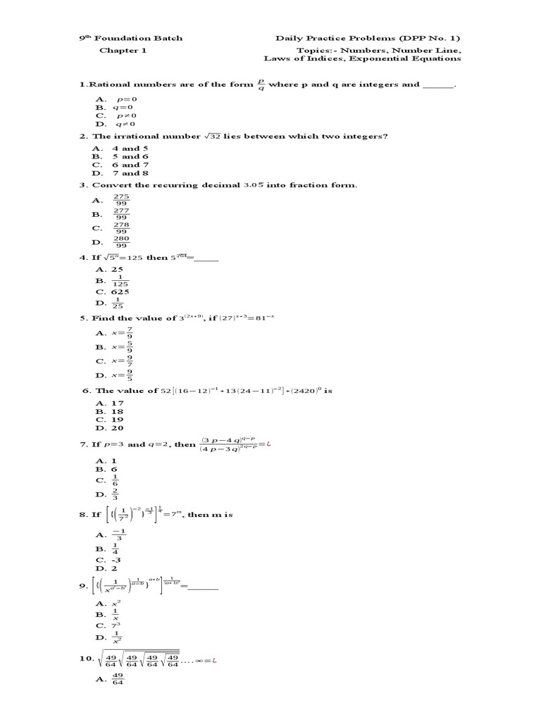 DPP 1 | PDF | Numbers | Mathematical Objects