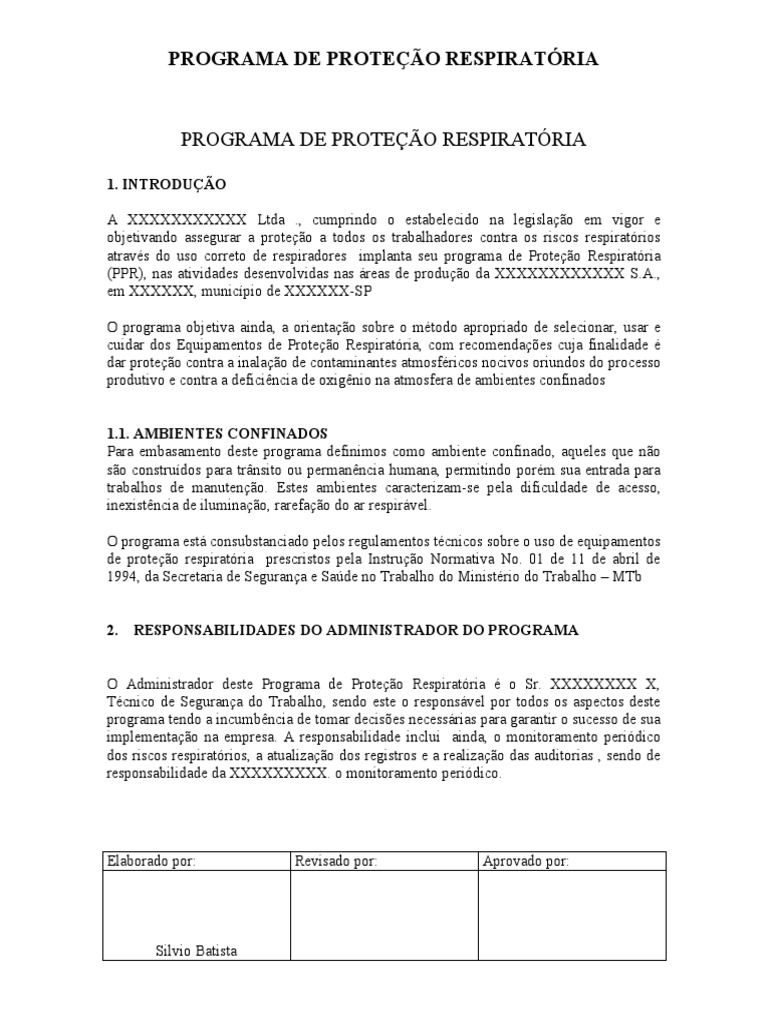 Ppr-Programa de Proteção Respiratória PPR | Download grátis PDF ...