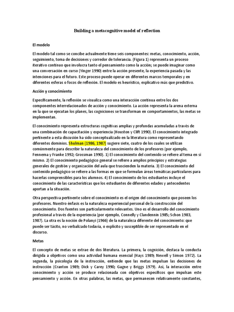 Building Metacognitive Model Reflection-Traducción | PDF