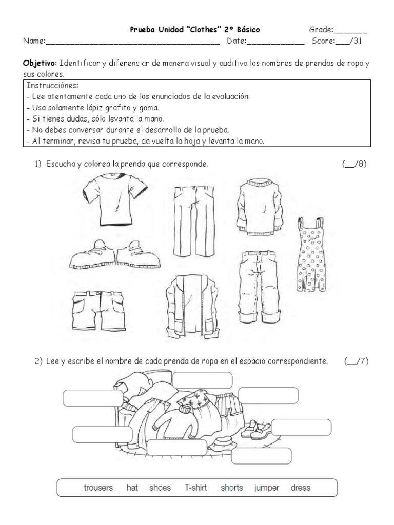 Prueba Unidad Clothes | PDF