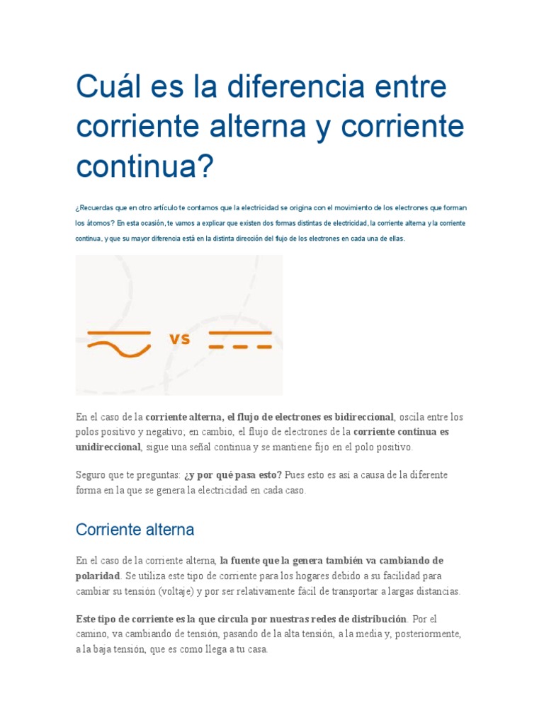 Diferencias entre Corriente Alterna y Continua | PDF
