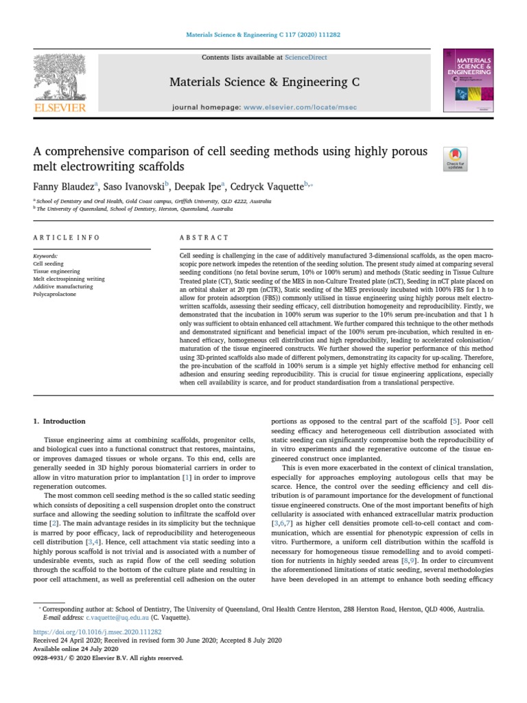 Cell Seeding Methods for 3D Scaffolds | PDF