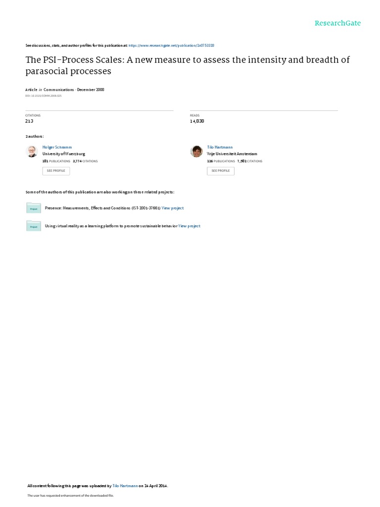 The PSI-Process Scales A New Measure To Assess The | PDF | Affect ...