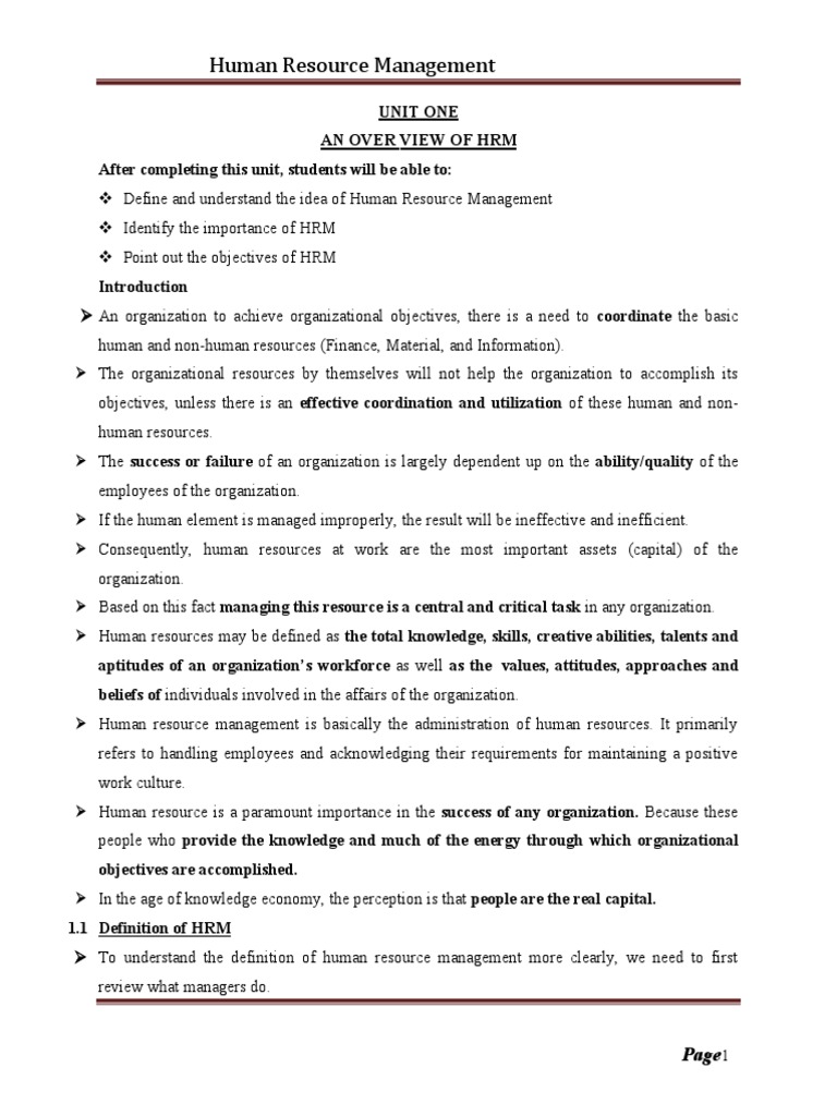 HRM Lecture Note CH 1 & 2 | PDF | Human Resource Management | Human Resources