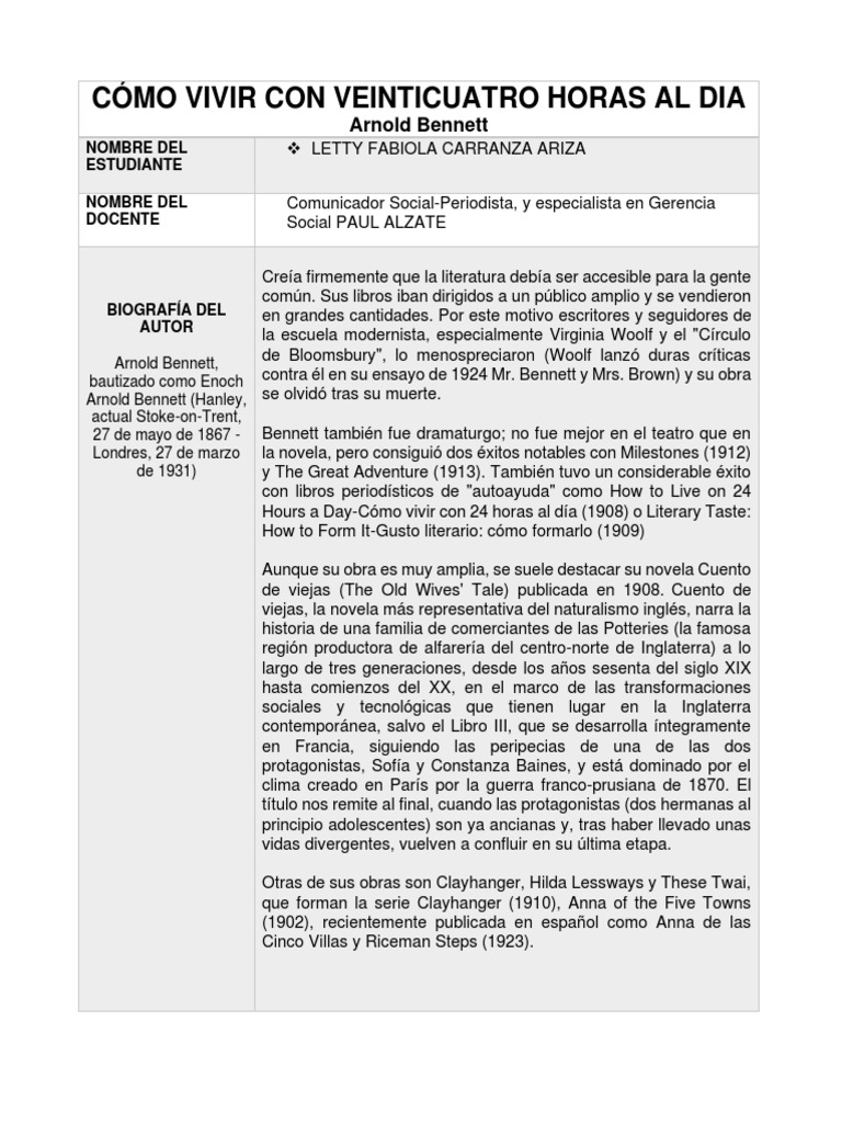 Cómo Vivir Con 24 Horas Al Dia | PDF | Arnold Bennett