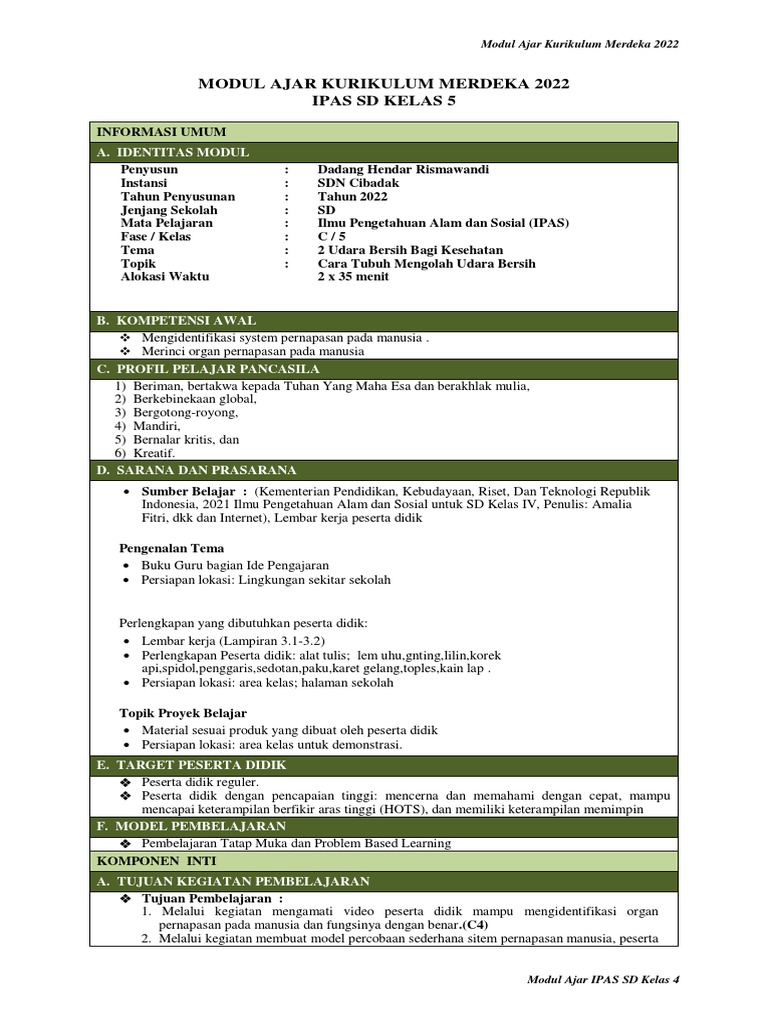 Modul Ajar Ipas Kelas 5 | PDF