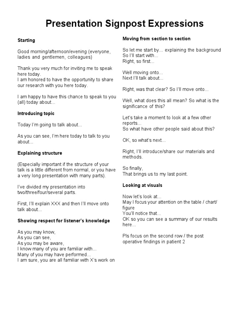 Presentation Signposting Techniques | PDF | Foreign Language Studies