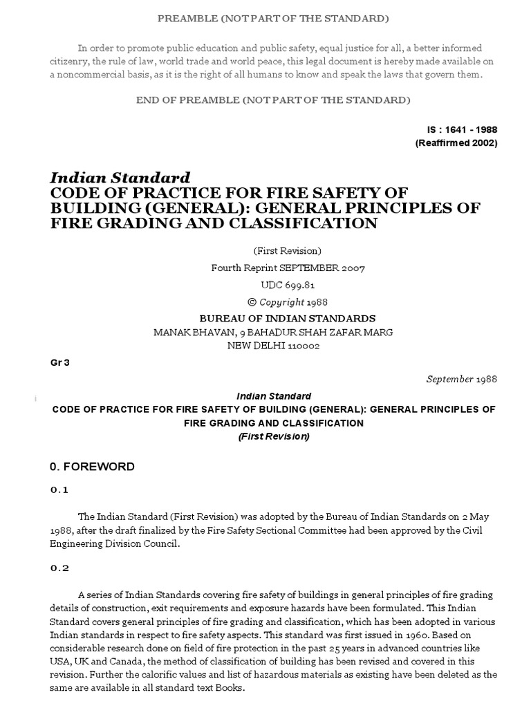 IS 1641 - Building Class and Fire Zoning | PDF | Combustion | Calorie