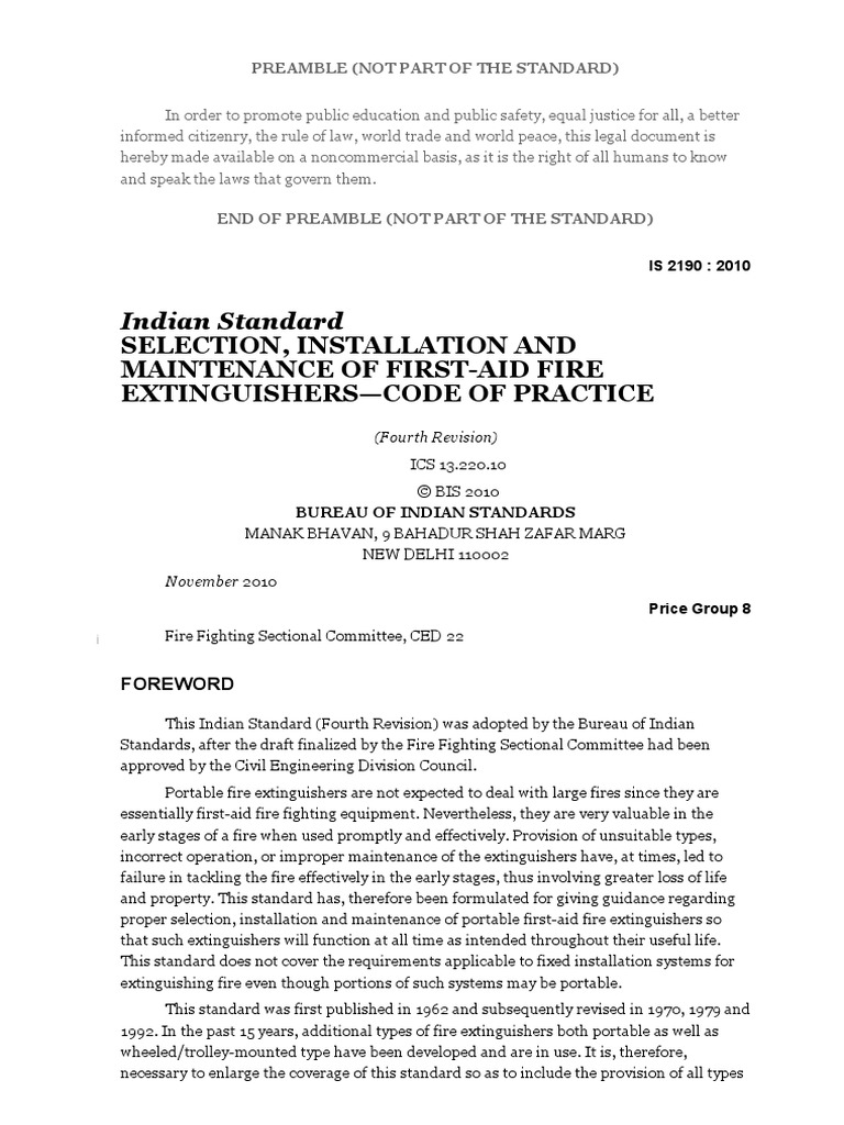 IS 2190 - Fire Extinguishers | PDF | Physical Sciences | Materials