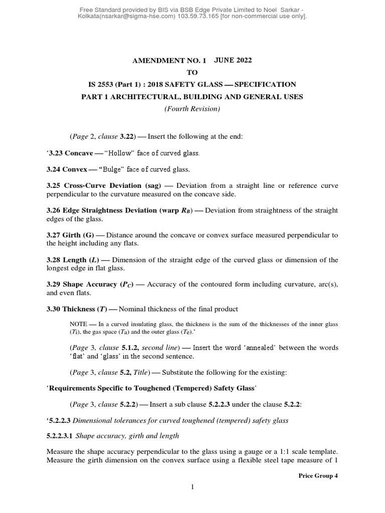 Amendment to IS 2553:2018 Safety Glass | PDF | Curvature | Length