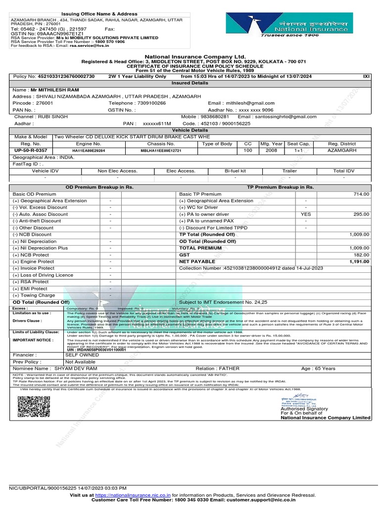 National Insurance Company LTD | PDF | Insurance | Civil Law (Legal System)