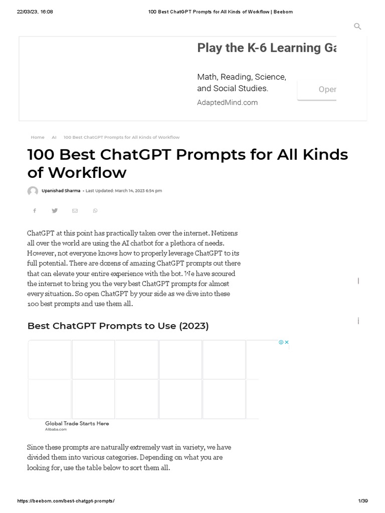 100 Best ChatGPT Prompts For All Kinds of Workflow - Beebom | PDF ...