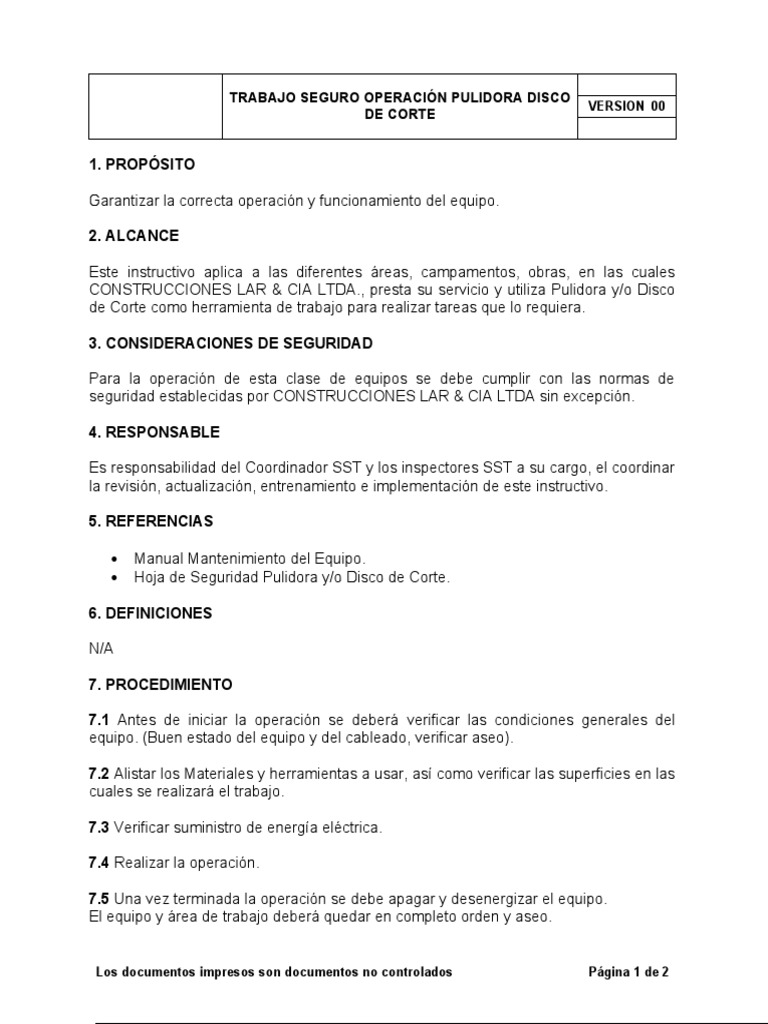 Instructivo Operacion Pulidora | PDF