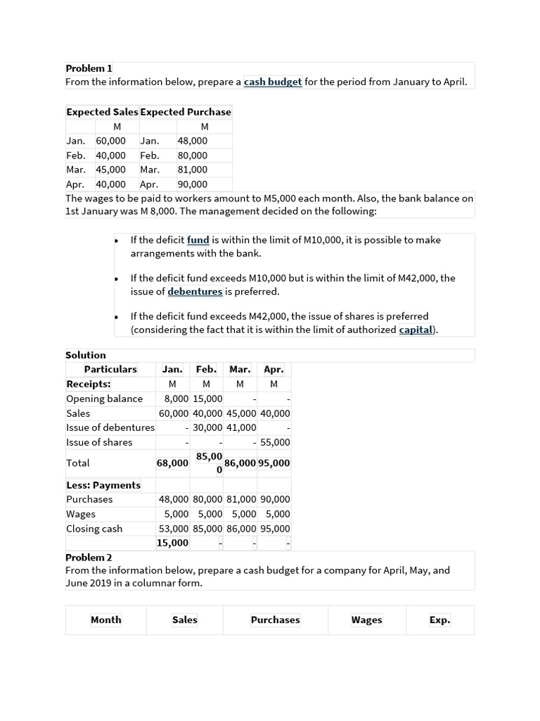 Questions On Cash Budget-2 | PDF | Expense | Budget