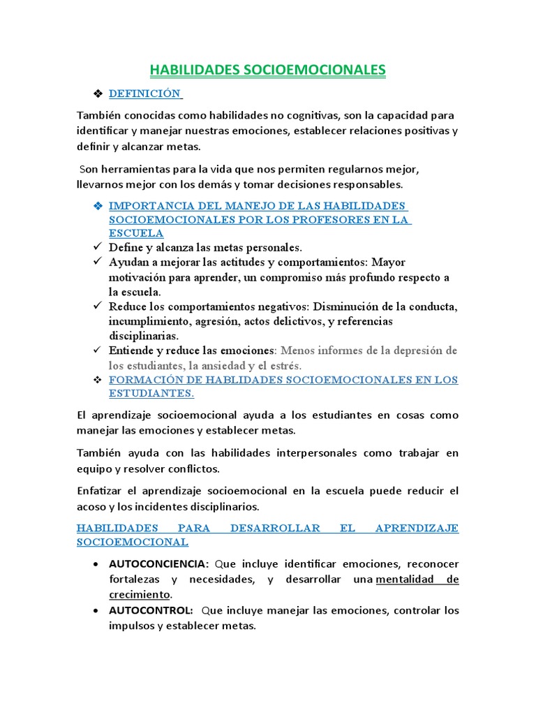 Habilidades Socioemocionales | PDF | Aprendizaje | Las emociones