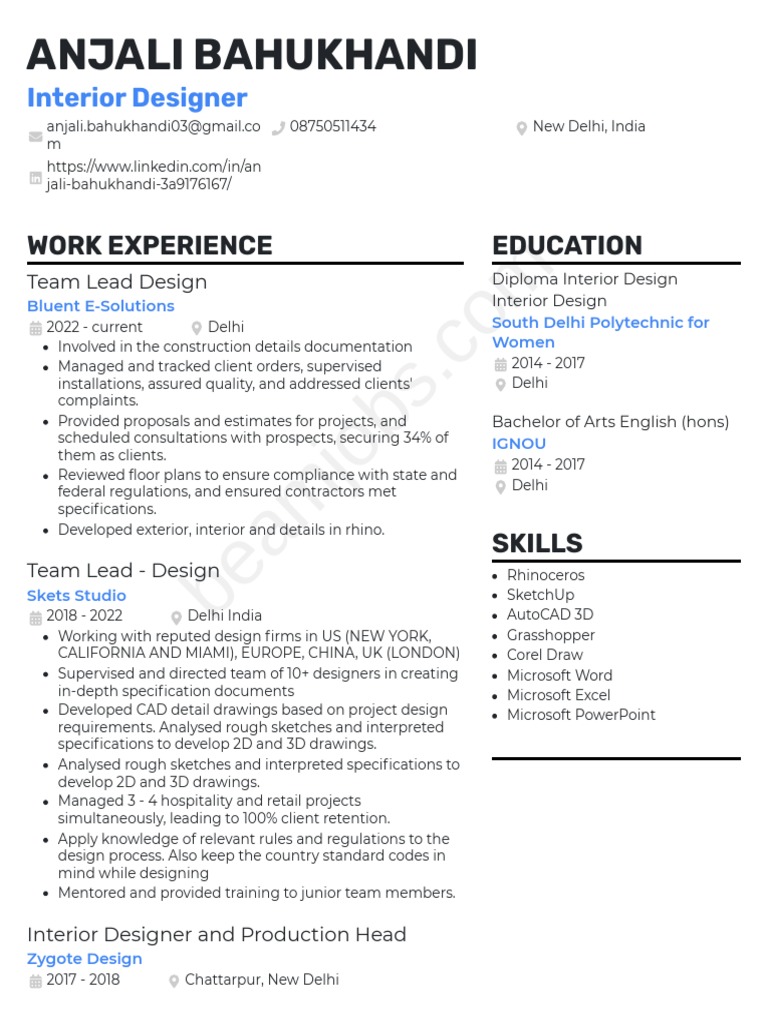 Anjali's Resume | PDF | Architect | Regulatory Compliance