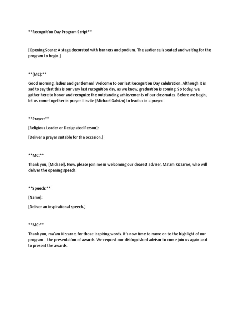 Recognition Day Program Script | PDF