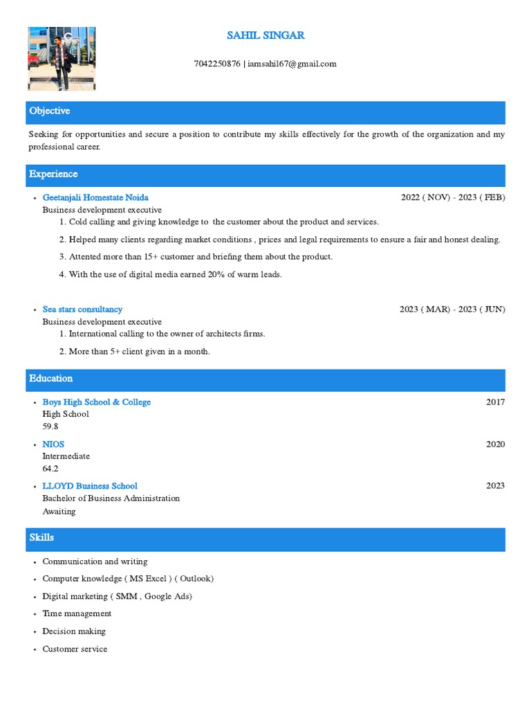 Sahil CV 20233 | PDF