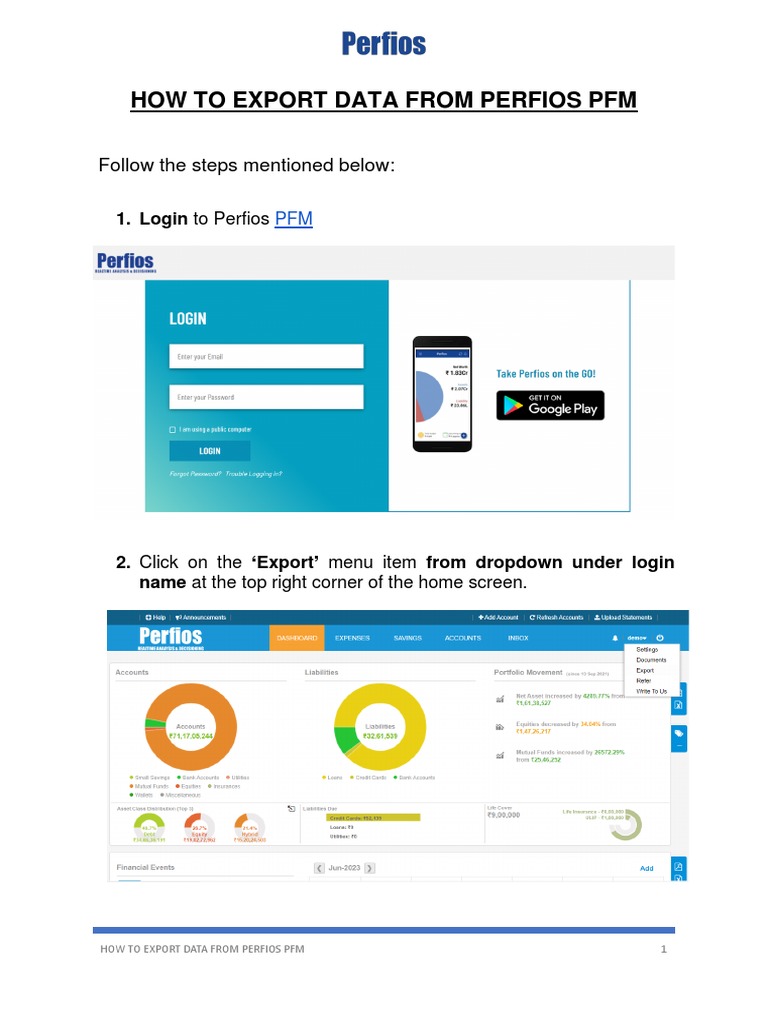 Perfios PFM - Export Data | PDF