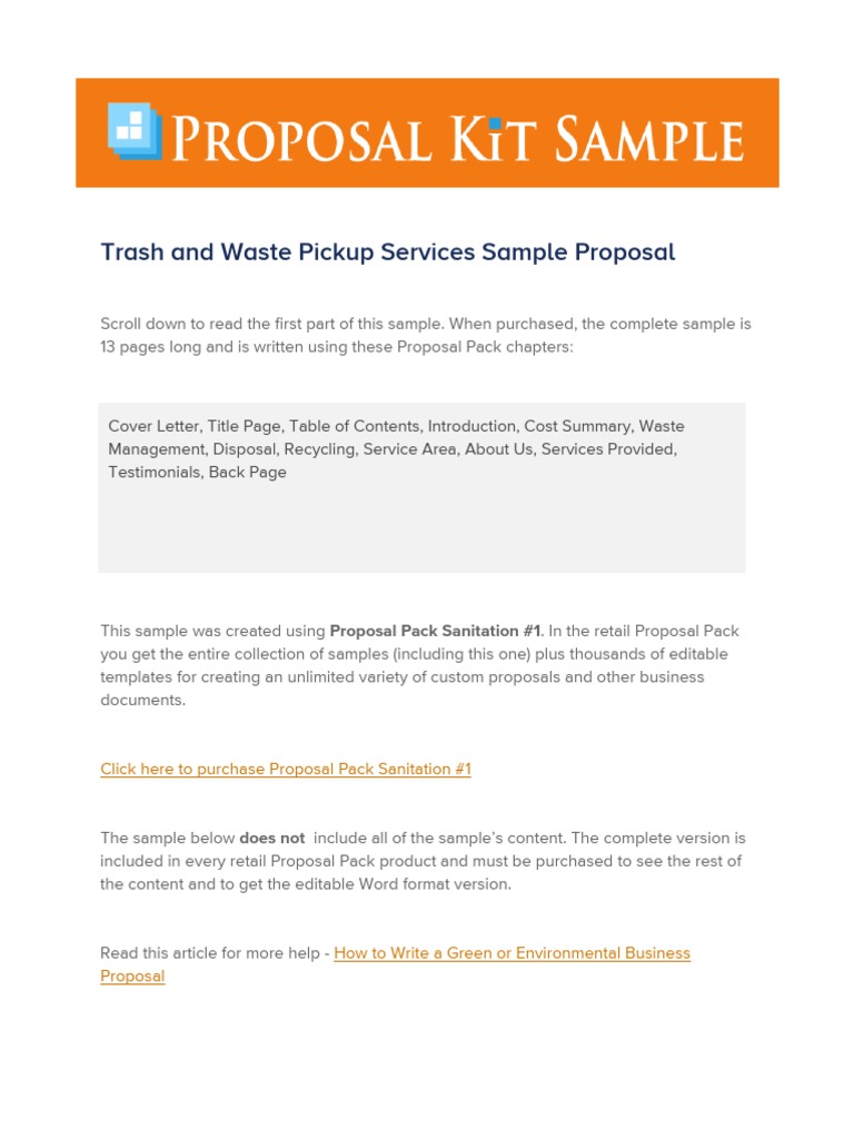 Trash and Waste Pickup Services Sample Proposal | PDF