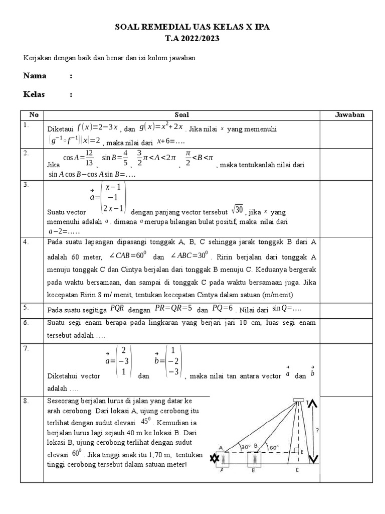 Soal Remedial Uas Kelas X Ipa | PDF