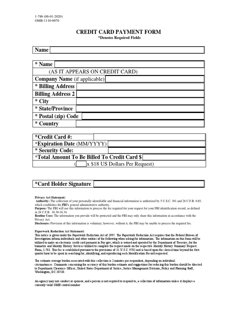 I786 Credit Card Payment Form 06012020 | PDF | Credit Card | Federal ...