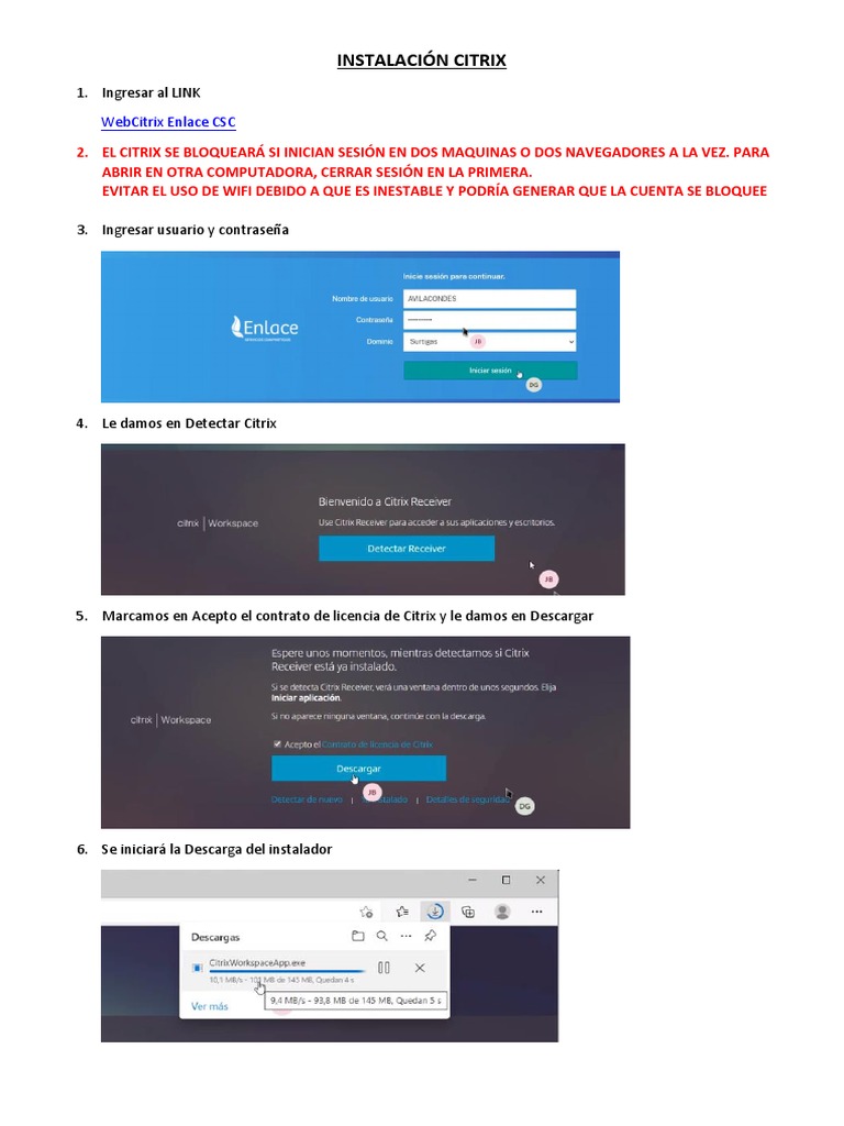 PROCEDIMIENTO INSTALAR CITRIX - VF | PDF | Contraseña | Sistemas Citrix