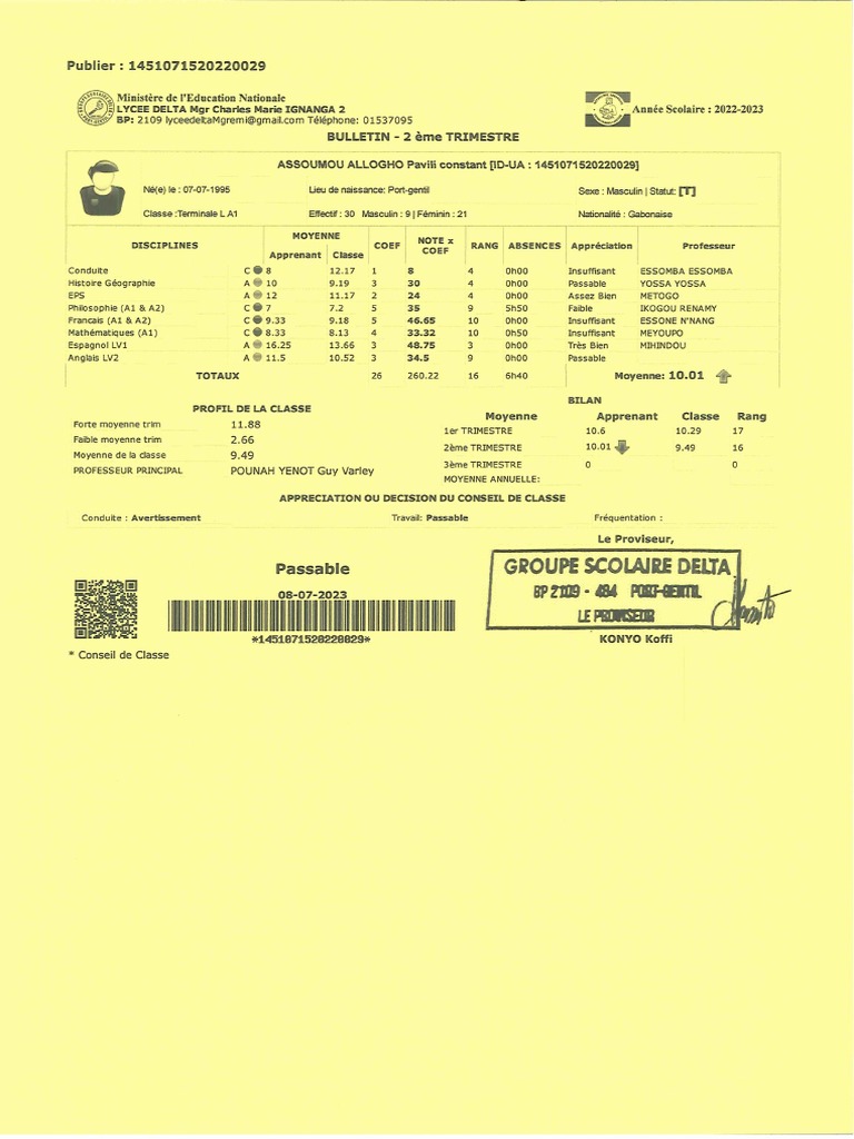 Bulletins de Notes de Terminale | PDF