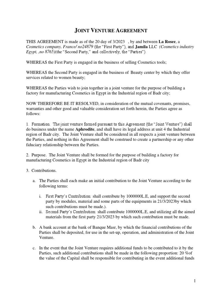 Joint Venture Agreement | PDF | Business Law | Government