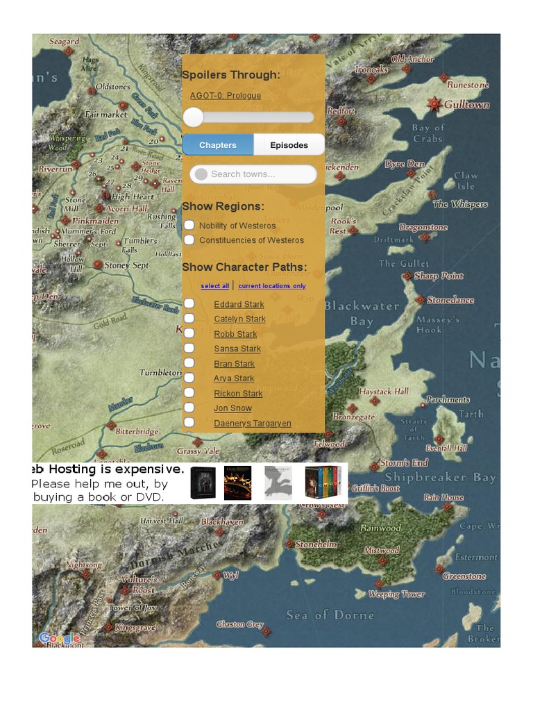 Interactive Game of Thrones Map With Spoilers Control | PDF