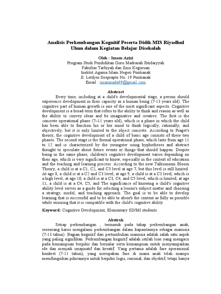 Artikel Psikologi Anak SD Imam Azizi | PDF | Brain | Cognitive Science