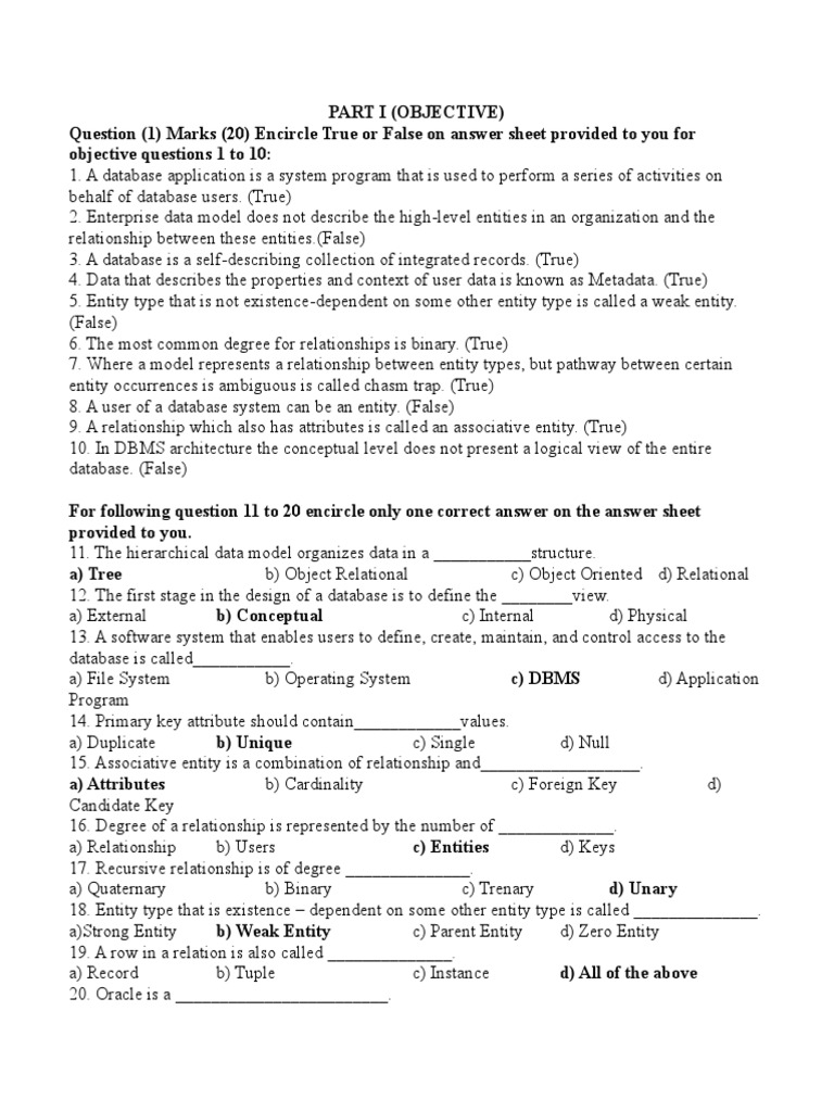 Database Quiz | PDF | Databases | Relational Model