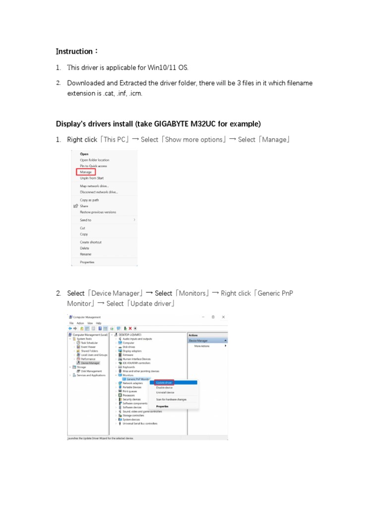 GIGABYTE Monitor Driver Install Guide - EN | PDF
