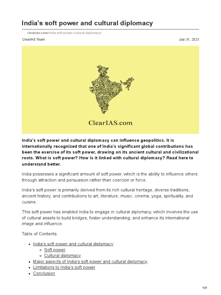Indias Soft Power and Cultural Diplomacy | PDF | Soft Power | Diplomacy