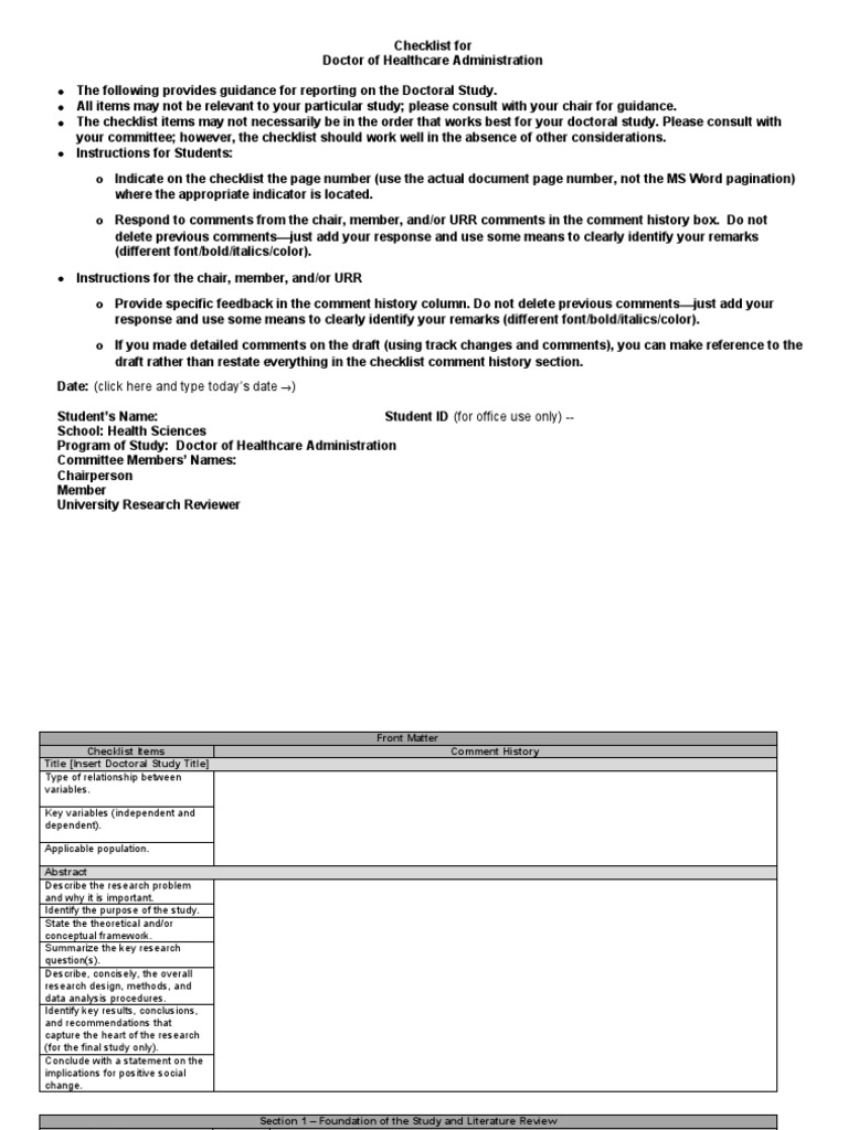 DHA Doctoral Study Checklist 9.28.20 | PDF | Statistics | Validity ...