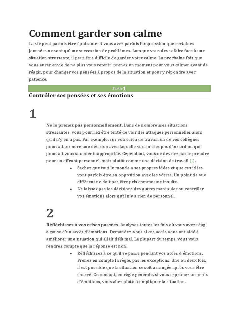 Comment garder son calme efficacement | PDF | Émotions | Stress (Biologie)