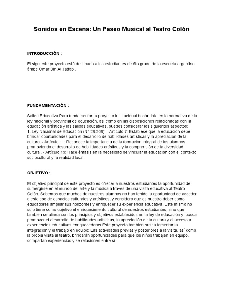 Proyecto - Sonidos en Escena - Un Paseo Musical Al Teatro Colón | PDF | Música clásica | Teatro