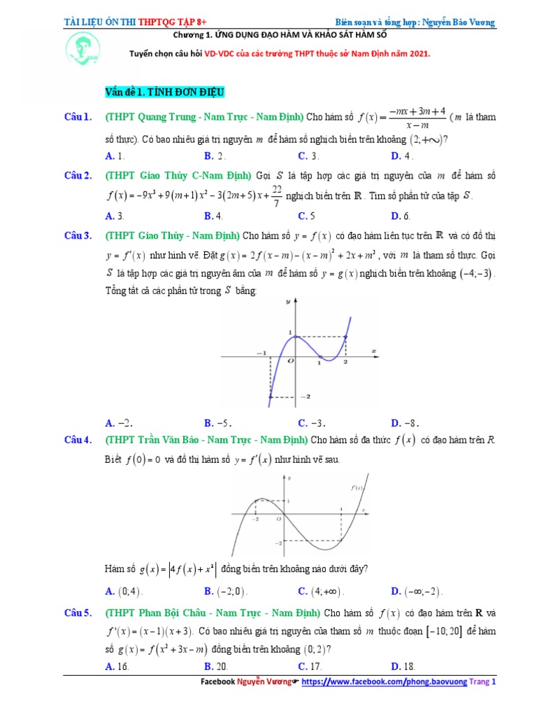 (NBV) -VD-VDC Hàm số - Sở Nam Định 2021-câu hỏi | PDF