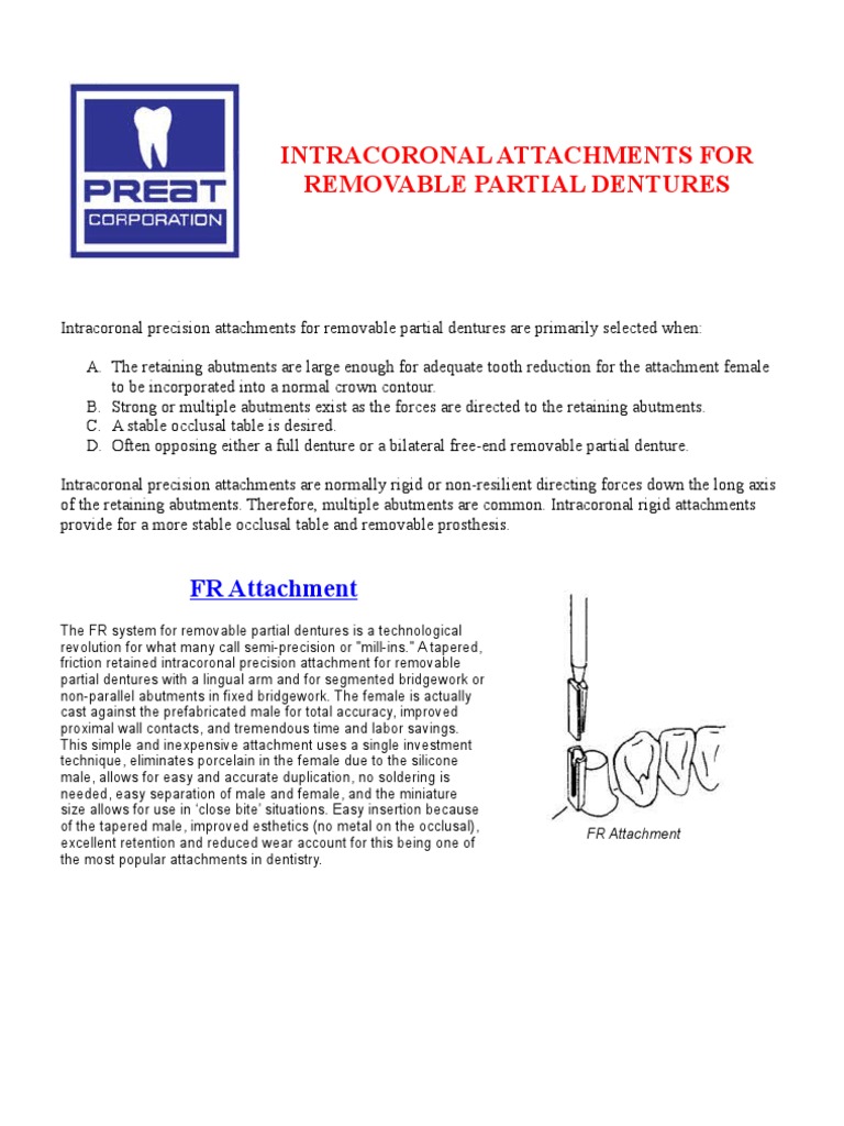 Intracoronal Attachments For Removable Partial Dentures | PDF ...
