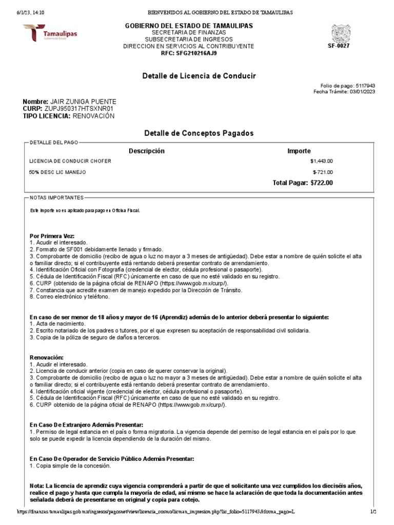 Formato SF-001 para Licencia Tamaulipas | PDF | Gobierno y personalidad