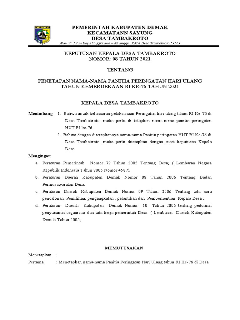 SK Panitia Hut Ri 76 2021 | PDF