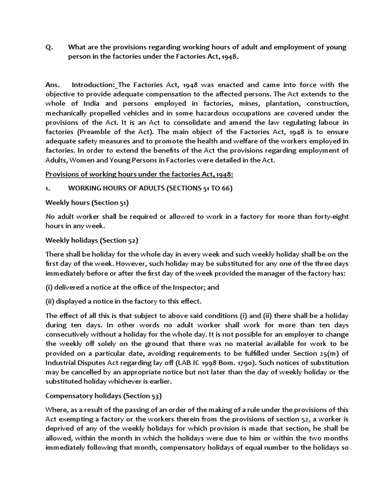 FACT ACT-Working Hour & Employment | PDF | Overtime | Working Time