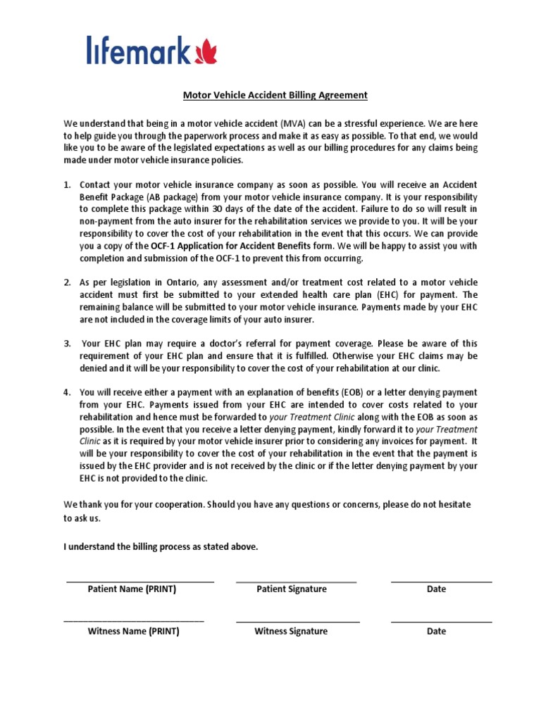 Lifemark ON MVA Billing Agreement | PDF | Insurance | Vehicle Insurance