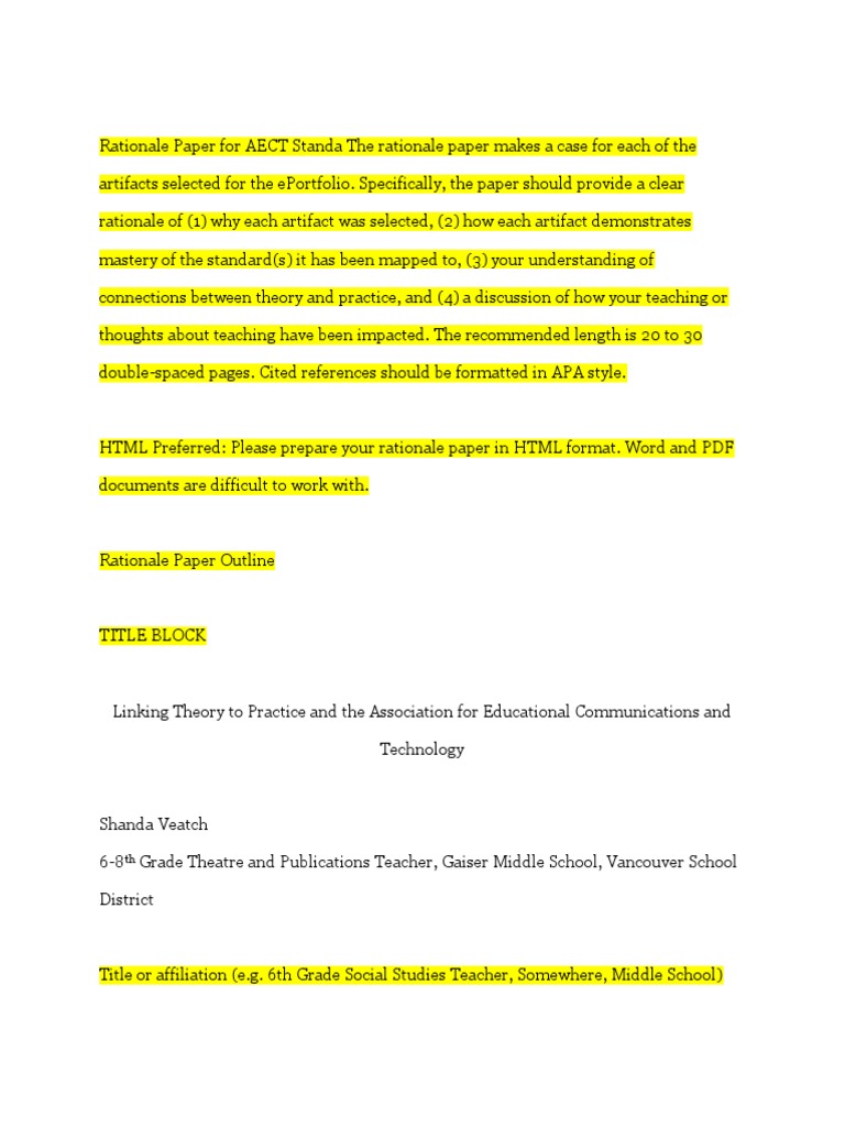 Rationale Paper For AECT Standards | PDF | Instructional Design ...