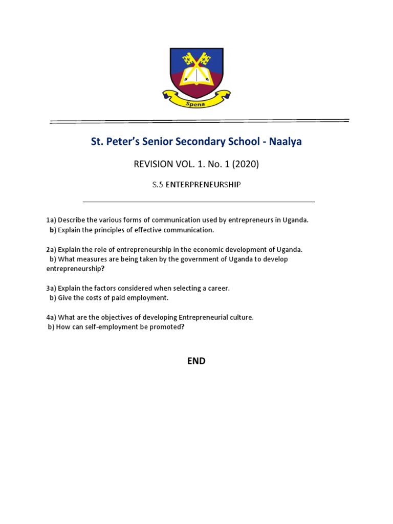 S5 Entrepreneurship Revision Guide | PDF