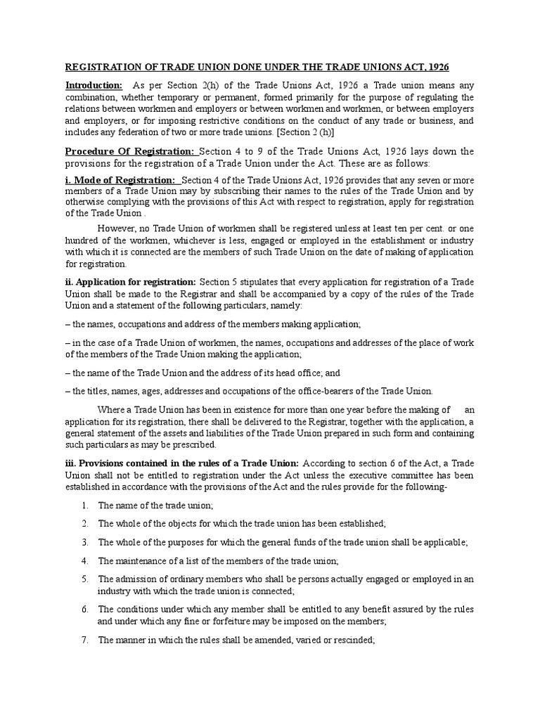 Trade Union Registration Process 1926 | PDF | Trade Union | Private Law